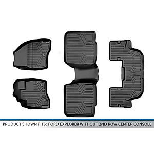 MAXLINER Custom Fit Floor Mats 3 Row Liner Set Black Compatible with 2017-2019 Ford Explorer without 2nd Row Center Console