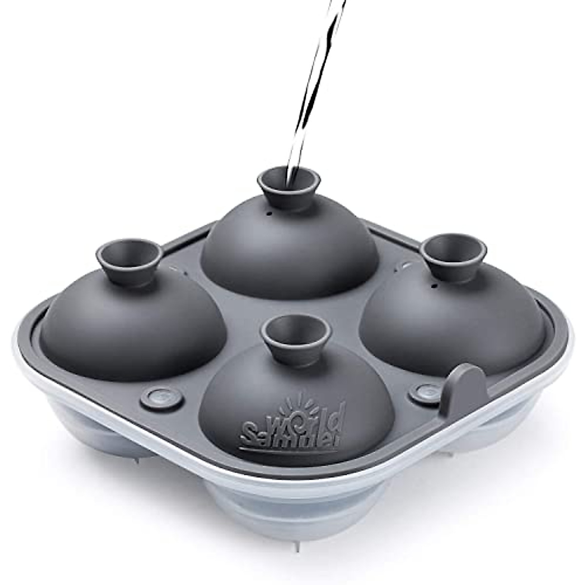 Samuelworld Large Silicone Premium Ice Trays, 2-Pack Combo, 2 Inches Big Cubes & 2.5 Inches Sphere Ice Molds - BPA Free, Craft Ice Maker for Gifting, Whiskey, Cocktails, Easy Release - Gray