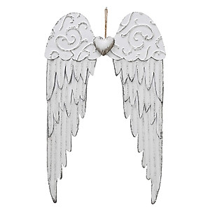 E-view Metal Angel Wings Plaques with Heart - Decorative Angel Wing Sculptures Hanging Wall Art Antique Decor for Home Bedroom (1 Piece)