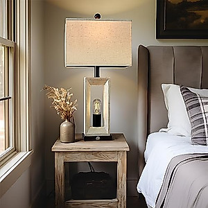 G-SAFAVA 25" Farmhouse White Table Lamp USB C+A Ports with 3 Way Dimmable Touch Control Nightstand Lamp Vintage Modern Lamps for Living Room Bedroom Hotel(4 Bulbs Included)