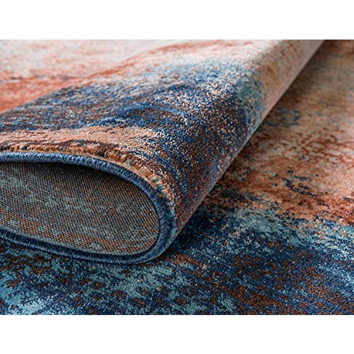 Unique Loom Mystic Collection Over-Dyed Abstract, Mid-Century Modern, Rustic Area Rug, 2' 0" x 6' 0", Peach/Beige