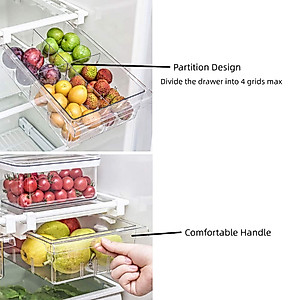 YekouMax Fridge Drawer Organizer, Refrigerator Organizer Bins, Pull Out with Handle, Fridge Shelf Holder Storage Box, Clear Container for Food,Drinks,Fit for Fridge Shelf Under 0.6" (1 Pack Medium)