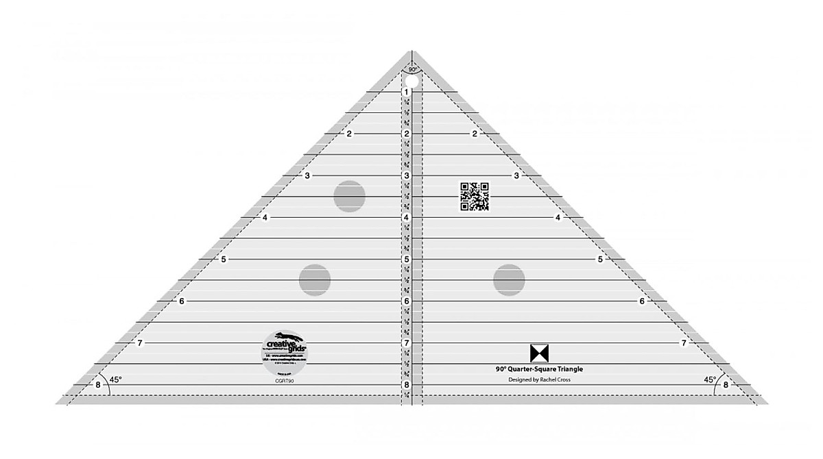 Creative Grids 90° Quarter-Square Triangle Ruler for Quilting