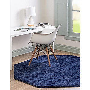 Unique Loom Solo Collection Area Rug - Calabasas (7' 11" Octagon, Navy Blue)