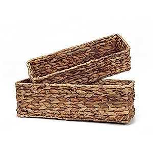 Toilet Paper Basket Natural Woven Bathroom Storage Organizer Basket Wicker Decorative Toilet Roll Holder Tank Basket(Water Hyacinth)