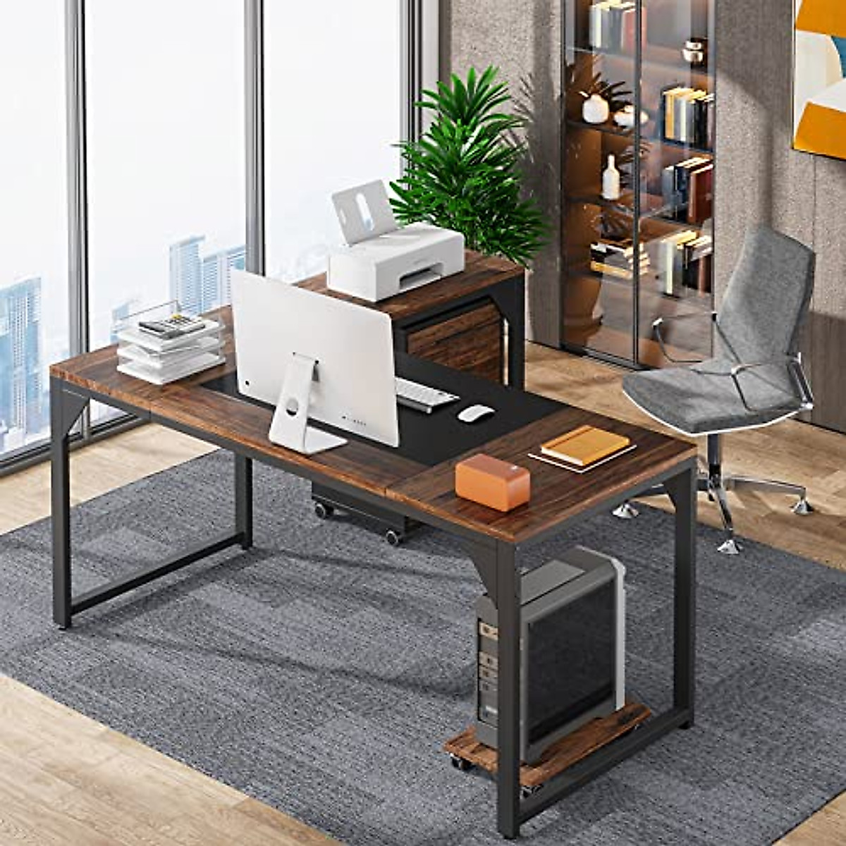 Tribesigns 63" L-Shaped Computer Desk with Mobile File Cabinet, Large Executive Office Desk with 3-Drawer Vertical Filing Cabinet, Business Furniture Sets for Home Office