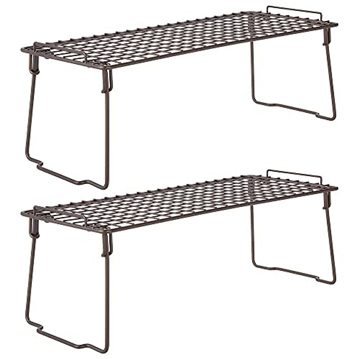 mDesign Metal Stackable Storage Shelf - 2 Tier Raised Food and Kitchen Organizer for Cabinets, Pantry Shelves, Countertops, Closet, 2 Pack, 7" x 17.3" x 6.5" - Bronze