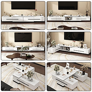 FAMAPY Modern TV Console Extendable Media Console, Adjustable Length, Contemporary Entertainment Center with Drawers and Legs, for Living Room White and Black (95”-133.9”W x 15.2”D x 13.1”H)