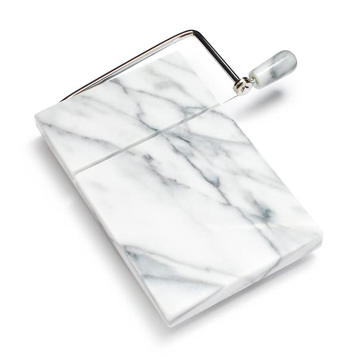 Sur La Table 5"x 8" Marble Cheese Board and Slicer, Comes with 2 Replacement Wires, Gray
