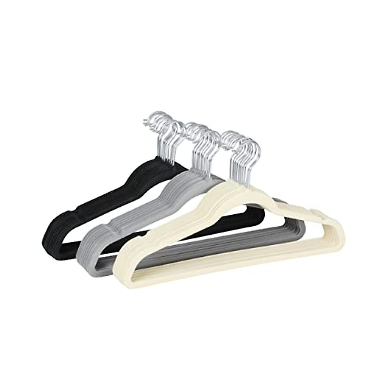 Home Premium Velvet Hangers 30 Pack - Non-Slip & Durable Clothes Hangers -Black, Grey, Beige Colors in one Box, Hangers with 360 Degree Rotatable Hook - Heavy Duty Coat Hangers