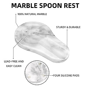 HESHIBI Marble Spoon Rest for Kitchen Stove Countertop, Marble Utensil Holder, Perfect for Spatula, Ladle, Fork (1, Light Grey)