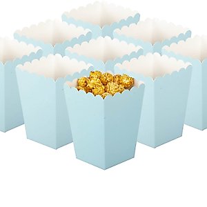 WOPARTY Light Blue Popcorn Boxes Set of 36 Mini Paper Popcorn Favor Boxes,Open-Top Cardboard Popcorn Container for Party Supplies