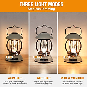 EverBrite Camping Lantern Rechargeable, Retro Metal Camping Light, 4400mAh Battery Powered Hanging Vintage Camping Lamp, 3 Light Modes, Outdoor Tent Light, Emergency Lantern for Power Outage - White