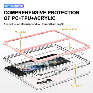 for Samsung Galaxy Z Fold 3 5G Slim Shockproof TPU Anti-Yellow Hard Premium Anti-Scratch Shockproof Acrylic Transparent Case Cover for Samsung Z Fold 3 5G Pink