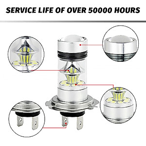 Ajxn 2 PCS Car H7 Led Fog Lamp, 20Led 100W High Power Super Bright Light Bulb Replacement, Plug and Play High Performance Daytime Running Light Low Beam, Universal Bulb for Most Cars (White)