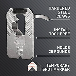 3M CLAW 25 lb. Drywall Picture Hanger with Spot Markers, Heavyweight Hanging Solution for Room Decor and Office Decor, Including Mirrors or Large Art – 4 Pack