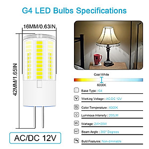 TZHILAN G4 LED Bulb 2W T3 JC Type Bi-Pin Base Light Bulbs 12V AC/DC 20W-30W Halogen Bulb Replacement for Outdoor Landscape Lighting Deck Stair Step Path Paver Lights, 6000K Daylight White, 5 Pack