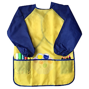 Bassion 2 Pack Kids Art Smocks Toddler Smock Waterproof Artist Painting Aprons Long Sleeve with 3 Pockets for Age 2-6 Years Gifts(yellow pink)