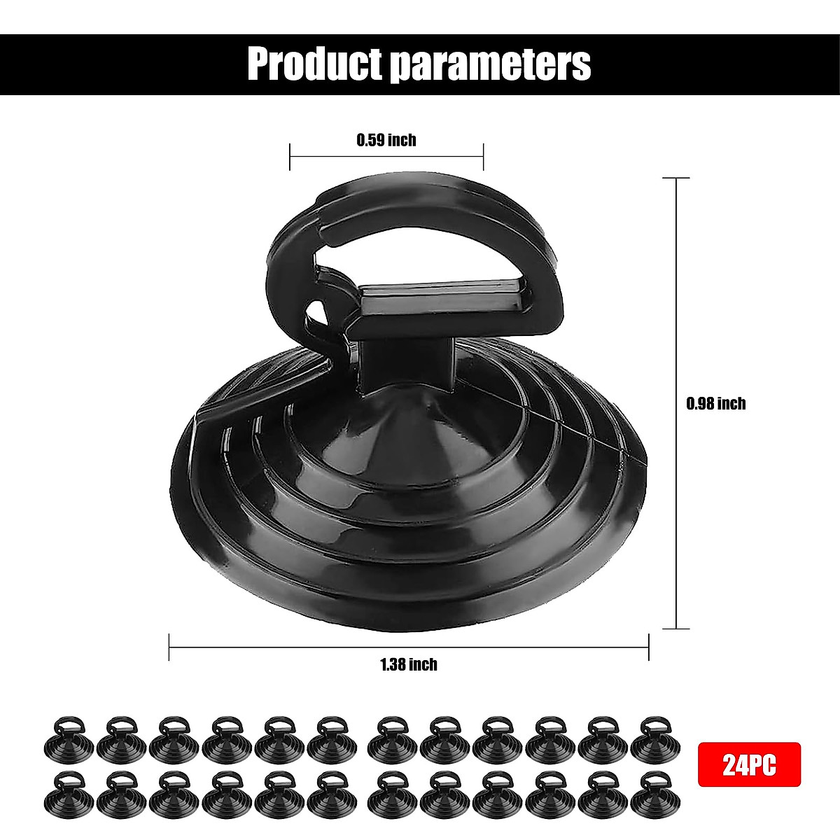 gunhunt 24 PCS Car Windshield Suction Cup, Car Glass Small Fixed Bracket, Pull Ring Sun Visor Suction Cup, Car Universal Windshore Retainer (Black)