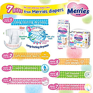 Diapers - Japanese Tapes - Import Diapers Merries Smooth Air-Through - 82 Pieces - S 8-17 lbs - Comfortable Fit - Prevents Leakage from The Sides - Less Pressure On Your Baby's Tummy