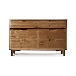 Walker Edison Mid Century Modern Wooden 6 Drawer Double Dresser Antique Organizer Closet, Caramel