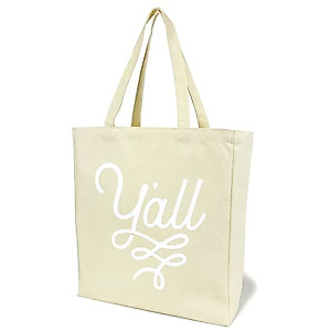 Y'all Texas Tote Bag in Cotton Canvas with Y'all Flourish Design Texas Gift
