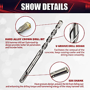 wesleydrill 17PCS Rotary Hammer & Chisels Masonry Drill Bit Set, SDS Plus Drill Bits Set, Fit for Drilling and Cutting in Concrete,Brick,Walls