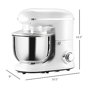 HOMCOM Stand Mixer with 6+1P Speed, 600W Tilt Head Kitchen Electric Mixer with 6 Qt Stainless Steel Mixing Bowl, Beater, Dough Hook and Splash Guard for Baking Bread, Cakes, and Cookies, Silver