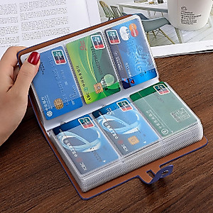 Romozi RFID Credit Card Holder, Leather Business Card Organizer with 96 Card Slots, Credit Card Protector for Managing Your Different Cards and Important Documents to Prevent Loss or Damage (Black)