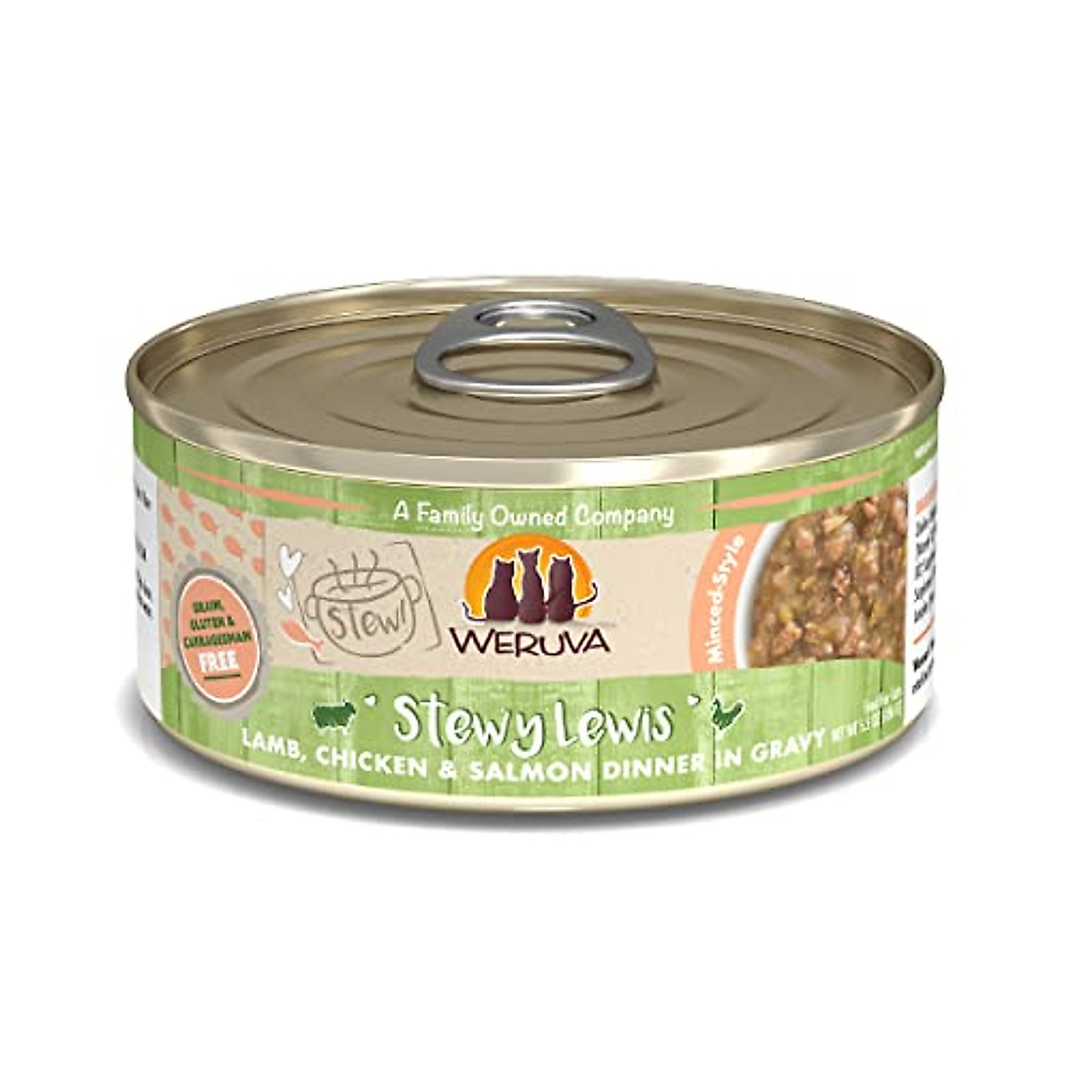Weruva Classic Cat Stews, Stewy Lewis with Lamb, Chicken & Salmon In Gravy, 5.5oz Can (Pack of 8)