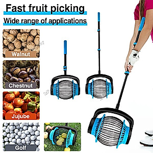 GEEZO Nut Gatherer, Acorn Picker Upper - Side Opening Dump | Pecan Picker Upper - Apply to Acorns, Hickory Nuts, Spiked Balls, Nerf Darts, Golf, Objects 3/4'' to 1-1/2''; 55 inch, 1 Gallon (Blue)