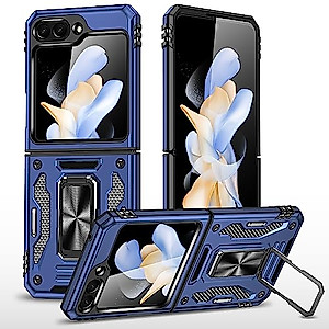 AKABEILA Case for Samsung Galaxy Z Flip 5(5G) Case Cover Soft TPU PC Slim Non-Slip Carbon Fiber Phone Case Rotate Stand Slide Camera Protection Navy Blue