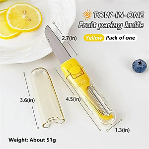 Fruit Knife Peeler, 2-in-1 Stainless Steel Fruit Knife, Multifunctional Portable Peeling Fruit Knife, Creative Fruit And Vegetable Peeling Knife, Suitable For Kitchen, Picnic, Travel. (Yellow)
