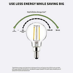 Sunlite 40959 LED G16.5 Filament Style Globe Light Bulb, 2.5 Watts (25W Equivalent), 250 lumens, Dimmable, Candelabra Base (E12), UL Listed, 3000K Warm White, 6 Count