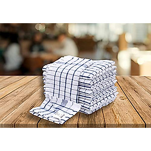 AMOUR INFINI Grid Terry Dish Cloth | Set of 8 | 12 x 12 Inches | Low Lint, Super Soft and Absorbent |100% Cotton Dish Rags | Perfect for Household and Commercial Uses | Blue