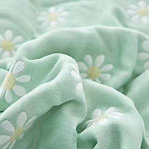 SANACYNA 6-Layer Gauze 100% Cotton Muslin Blanket Sunflower Queen Size 90"x90" Bed Blanket Lightweight Soft And Breathable Blanket For Sofa Bed Coverlet All Seasons Both sides (Green, Queen (90"x90"))