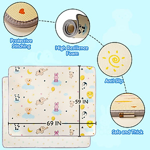 Bubbtots Baby Play Mat, Large and Reversible Waterproof Padded Foam Playmat for Babies and Toddlers, Animals and Nature, 69"x59"x0.6"