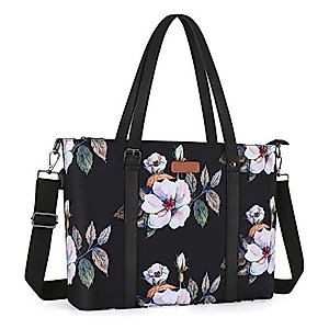 MOSISO USB Port Laptop Tote Bag (17-17.3 inch) with Adjustable Top Handle, Laptop Bag for Women, Hibiscus Polyester Work Travel Shoulder Bag