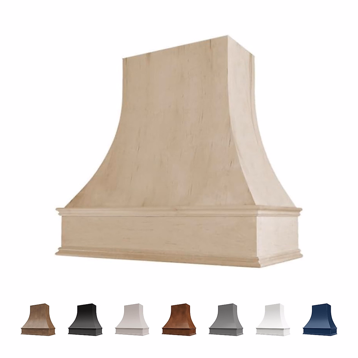 Riley & Higgs Curved Front Unfinished Range Hood Cover With Decorative Molding - Wall Mounted Wood Range Hood Covers, Plywood and Maple (Unfinished, 37.5 W X 36 H inches)