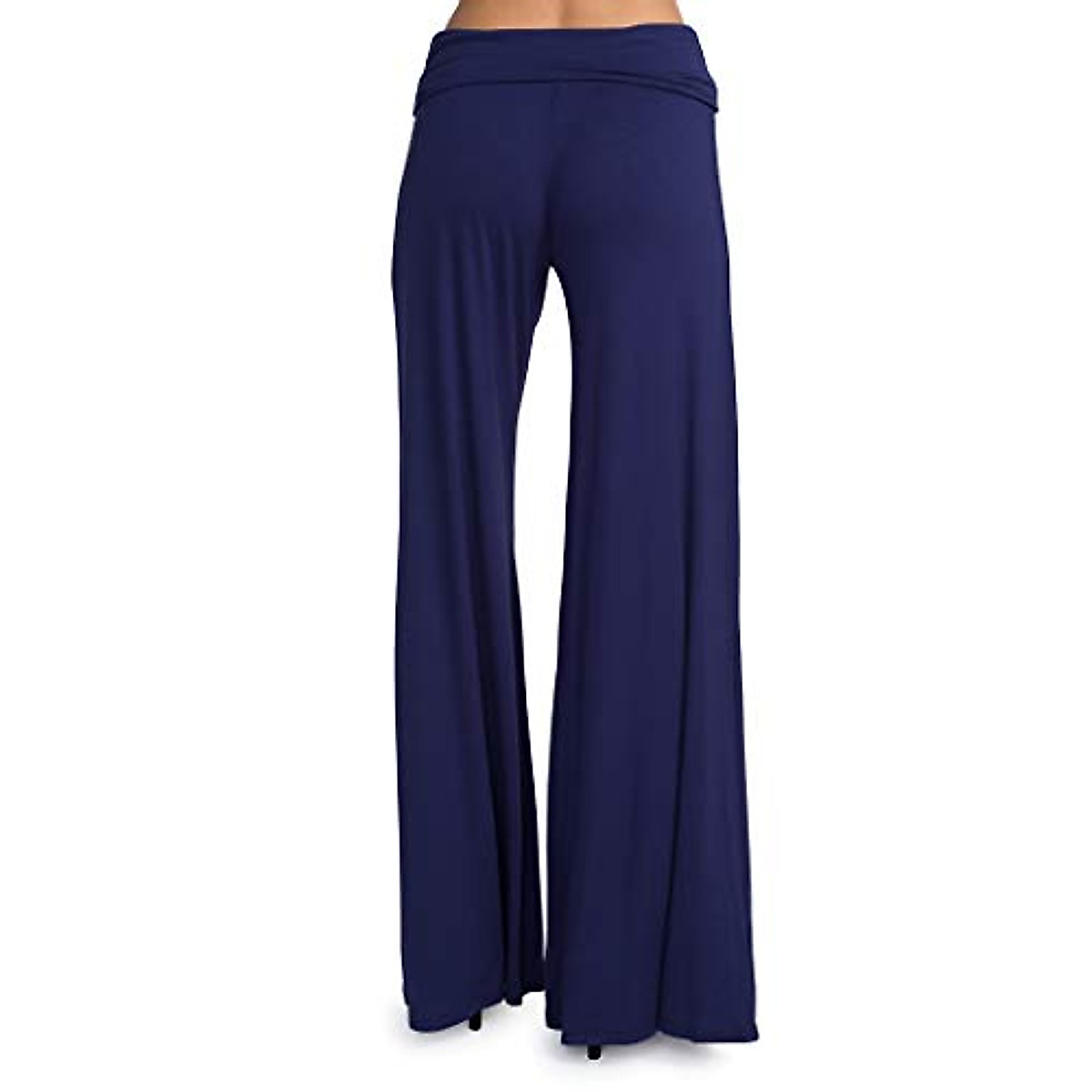 YELETE Women's Fashion Colorful Printed High Waist Fold Over Wide Leg Palazzo Pants (Large, Navy)