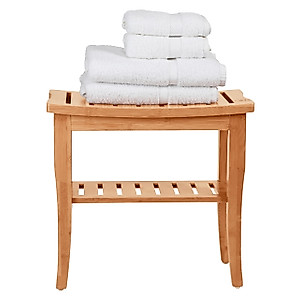 Bamboo Shower Bench - Small Shower Stool with Storage Shelf, Non-Slip Shower Seat, Bathroom Bench, Spa Decor Wooden Shower Bench, Foot Rest Shaving Stool for Shower, Suitable for Indoor/Outdoor Use