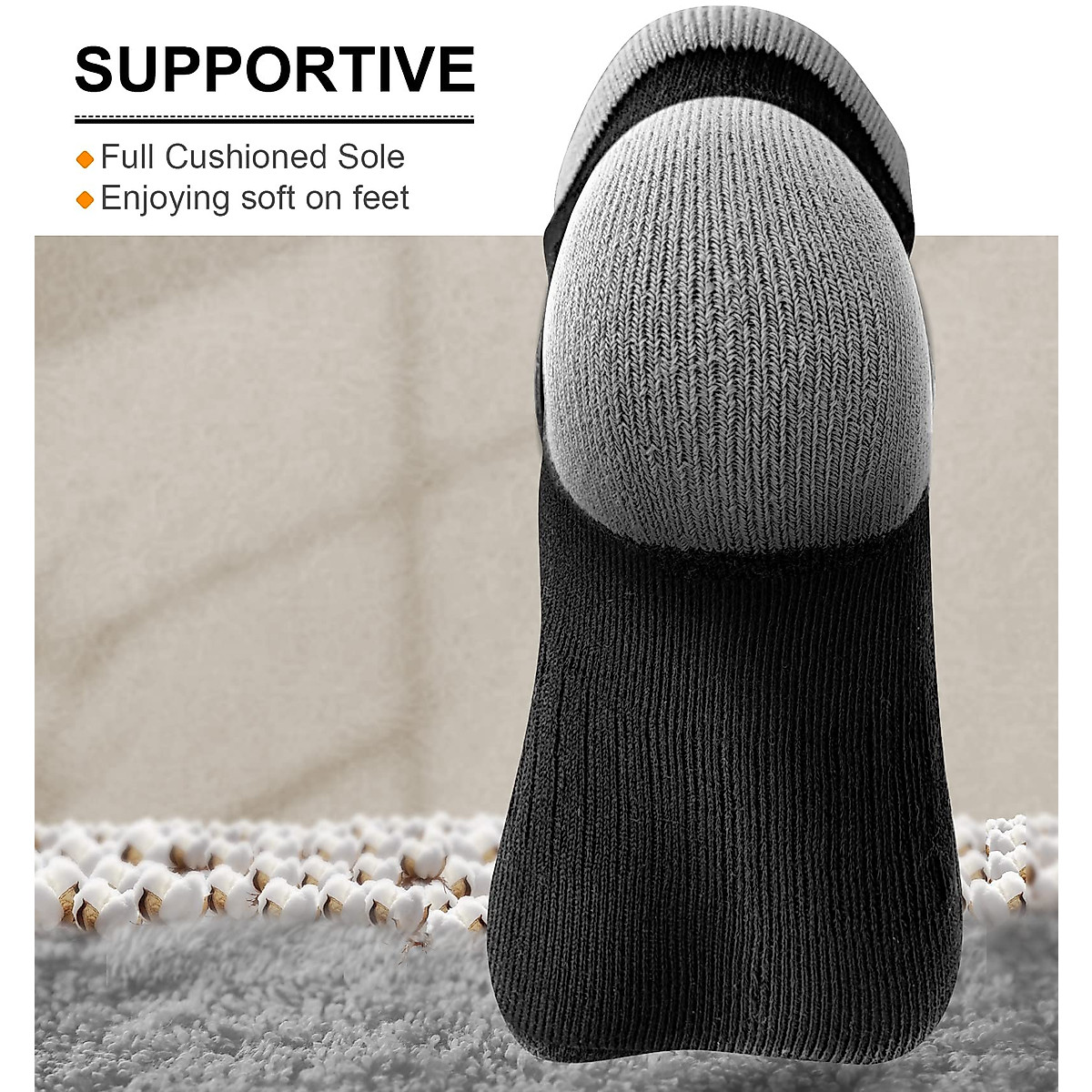 BULLIANT Socks For Women 6Pairs, Womens Athletic Running Ankle Socks No Show With Full Cushioned Sole