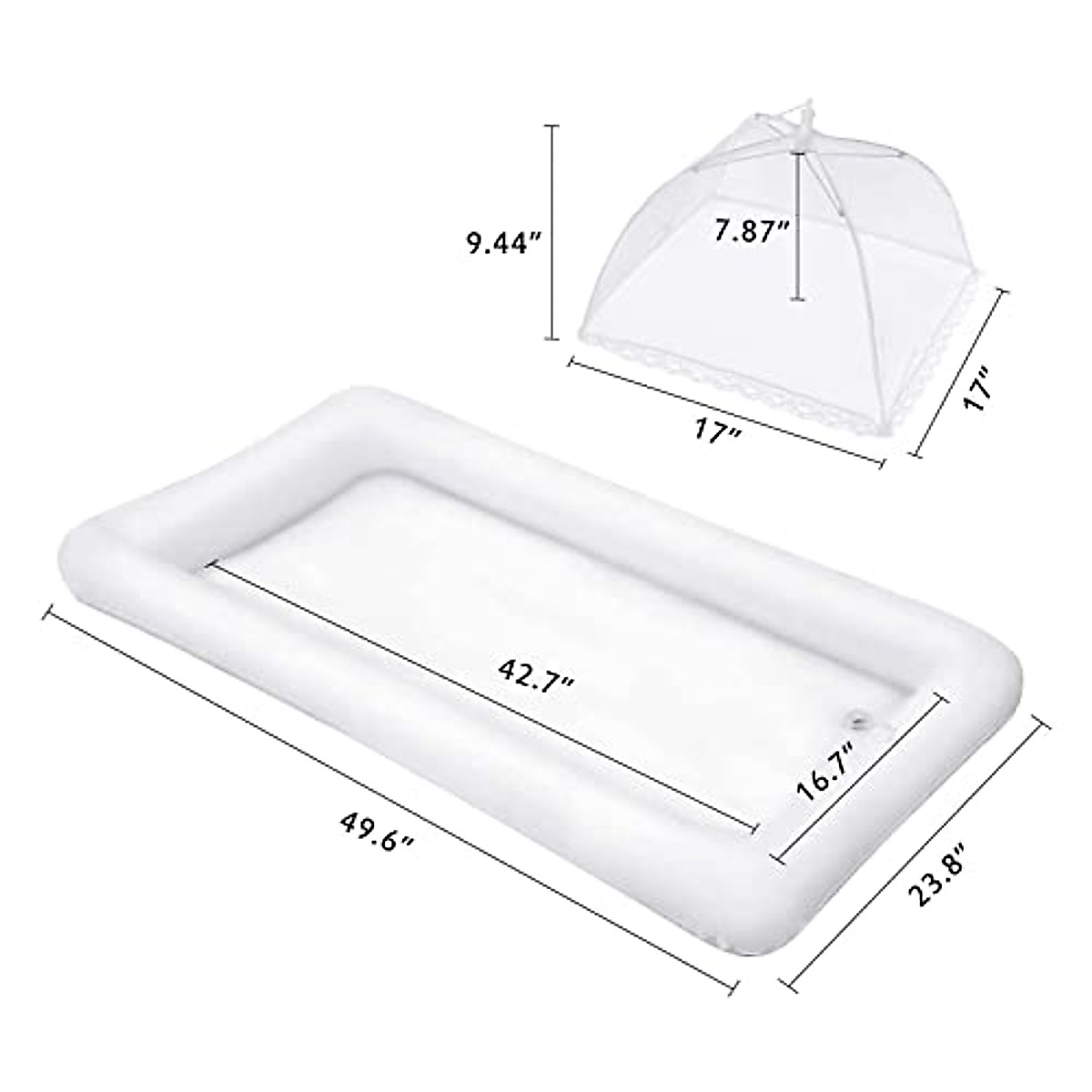 HBlife Inflatable Serving Bar & Food Umbrella Mesh Cover Screen Tent Set, Party Supplies Set for Picnics Pool Bar Outside, 2 Inflatable Tray, 6 Food Tents/Food Covers for Outdoors (White)