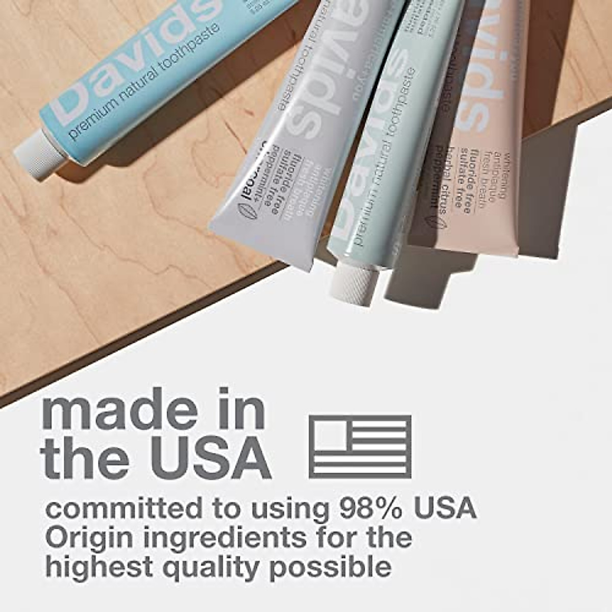 Davids Natural Toothpaste For Teeth Whitening, Herbal Citrus Peppermint, Antiplaque, Flouride Free, SLS Free, EWG Verified, Toothpaste Squeezer Included, Recycable Metal Tube, 5.25oz