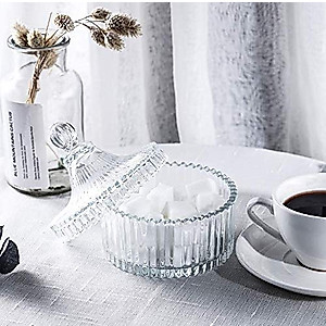 280ML/10Oz Candy Dishes Crystal Glass Candy Box with Lid Decorative Covered Food Storage Organization Sugar Bowl Cookie Jar Biscuit Jar Seasoning Jar for Home Kitchen(Clear)