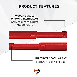 Superior Diamond Tools Dry Diamond Drill Bits - 2pk 1/4'' (6mm) Triangle Shank - Tile Drill Bits - Ceramic Drill Bit - Porcelain Drill Bits - Diamond Drill Bits for Stone