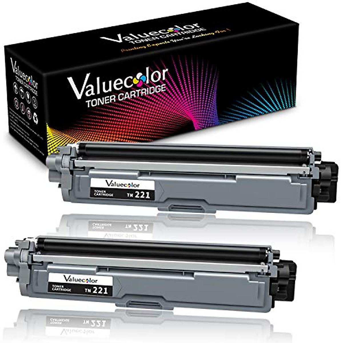 ValueColor Compatible Toner Cartridge Replacement for Brother TN221 Black TN221BK Use with MFC-9130CW HL-3140CW HL-3170CDW HL-3180CDW MFC-9330CDW MFC-9340CDW (2 Black)