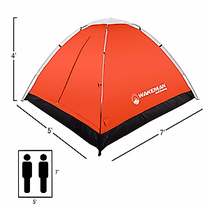 2 Person Camping Tent with Rain Fly and Carrying Bag - Water-Resistant Outdoor Tent for Backpacking, Hiking, or Festivals by Wakeman Outdoors (Red)