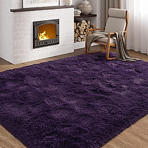 Softlife Rug for Bedroom 4x5.3 Feet Area Rug for Living Room Super Soft Shaggy Rugs for Kids Room Fluffy Fuzzy Carpets Long Plush Bedside Rug Nursery Christmas Home Decoration for Boys Girls, Purple