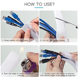 White Cable Sleeve Cover, 10ft - 1.5inch, AGPTEK Cord Management System for Desk PC TV Computer Projector Wires Protection and Organization, Home, Theater and Office, White